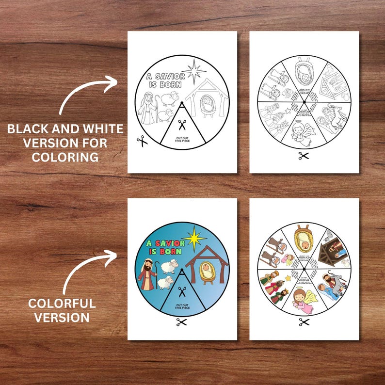 Birth of Jesus Coloring Wheel, Printable Nativity Christmas Coloring ...