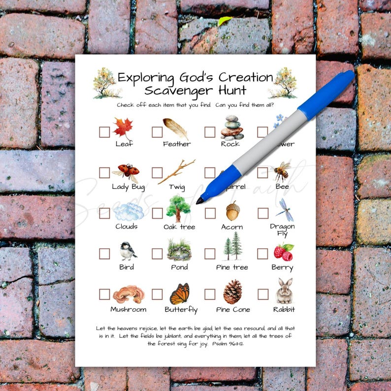 Scavenger Hunt Nature Walk Bible Lesson for Kids, Exploring Gods ...