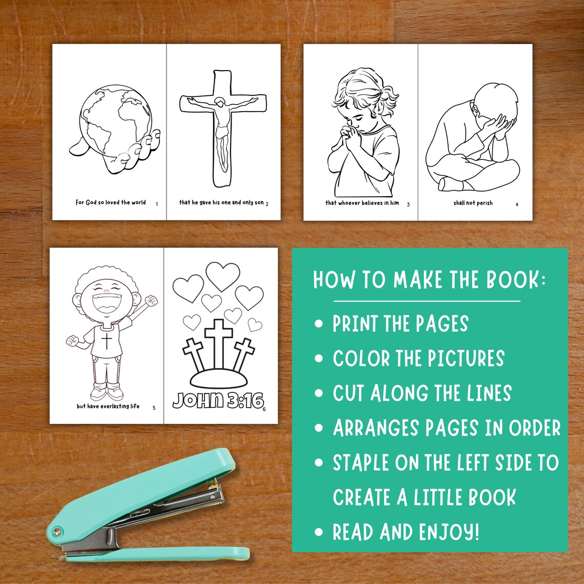 John 3:16 Mini Coloring Book Craft, Kids Sunday School Activity, Bible ...