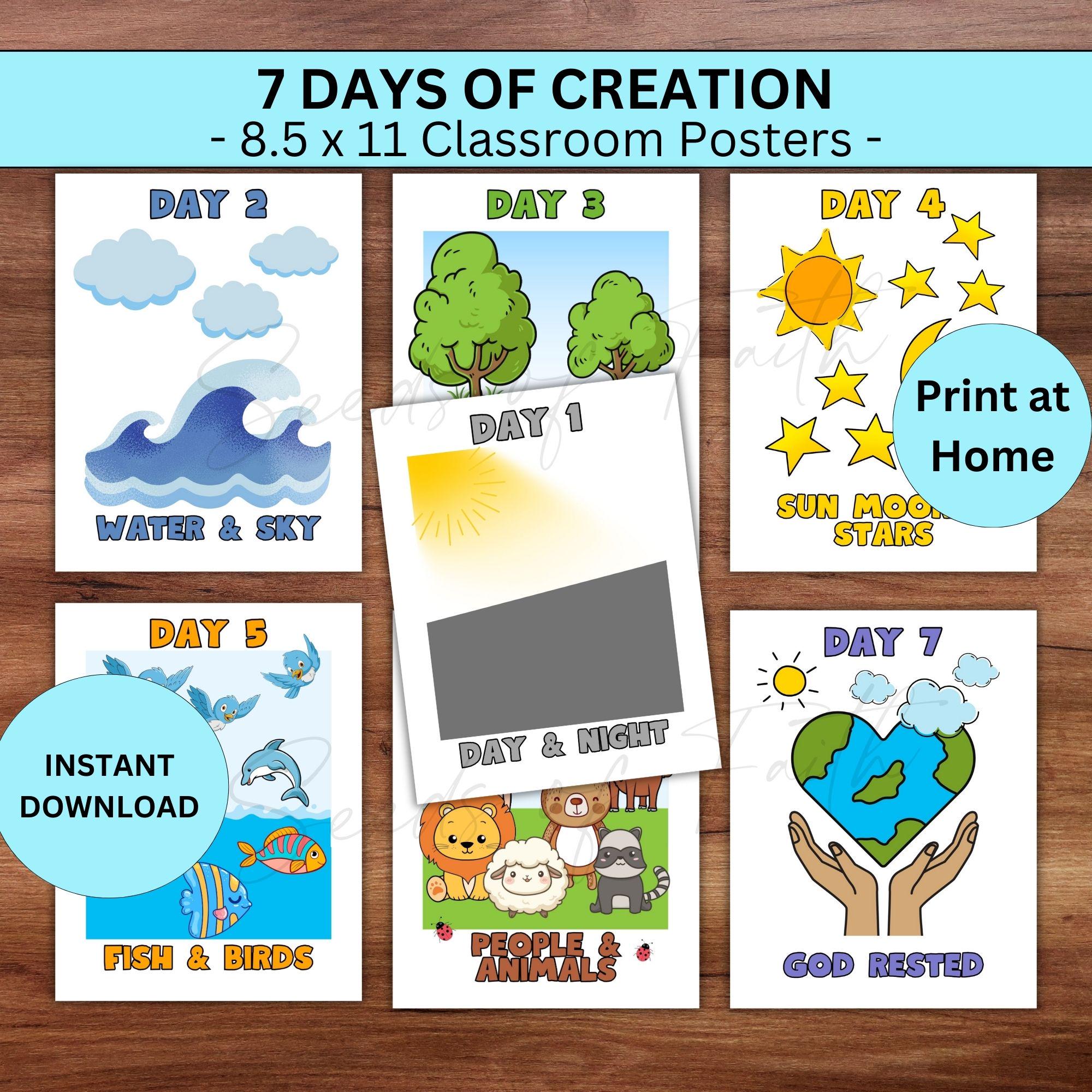 7 Days of Creation Bible Story Posters Sunday School Christian ...