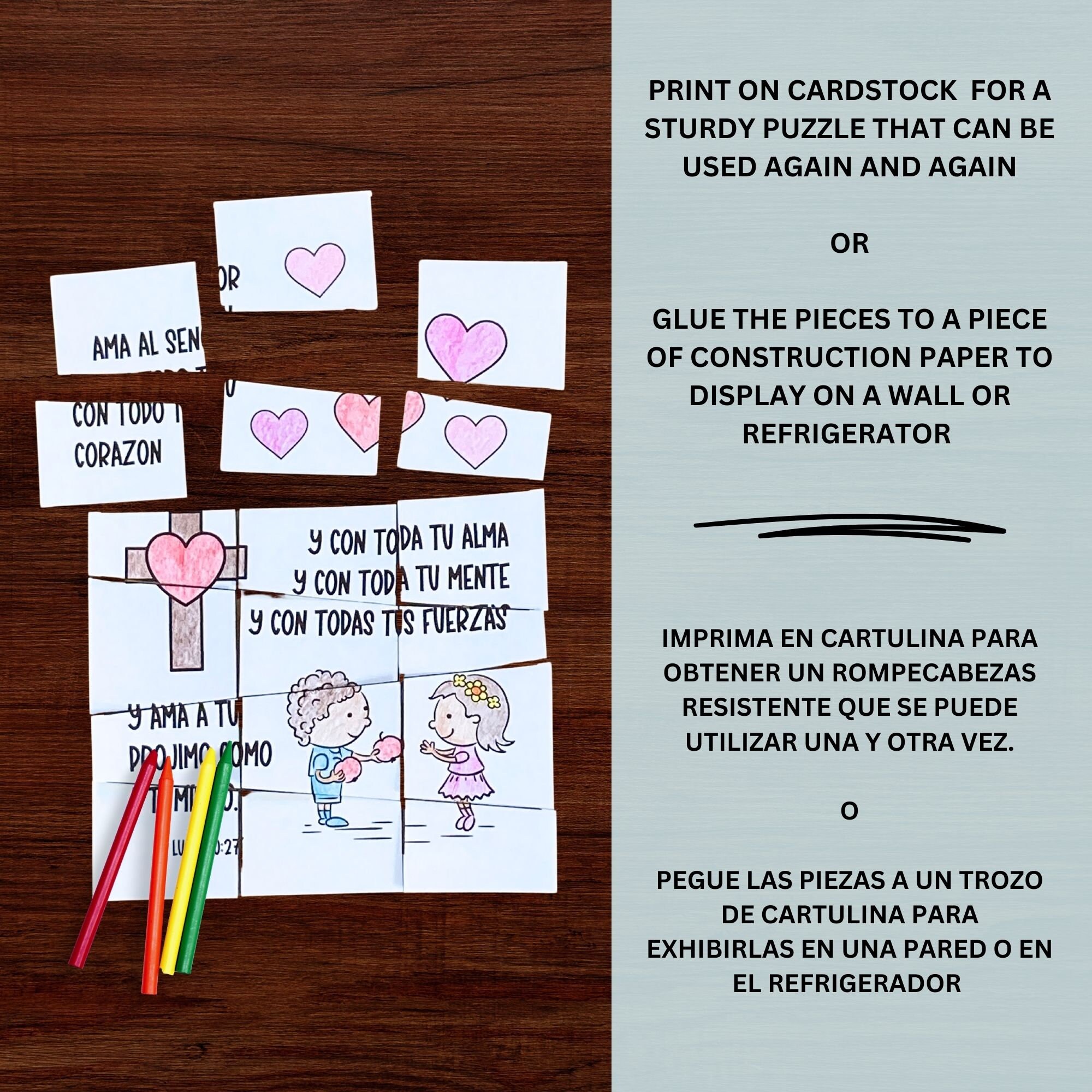 Spanish Bible Verse Puzzle Printable Lucas 10:27, Escuela Biblical ...