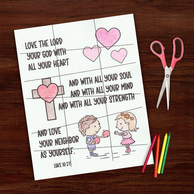Bible Verse Puzzle Printable for Kids Luke 10:27, Sunday School Craft ...