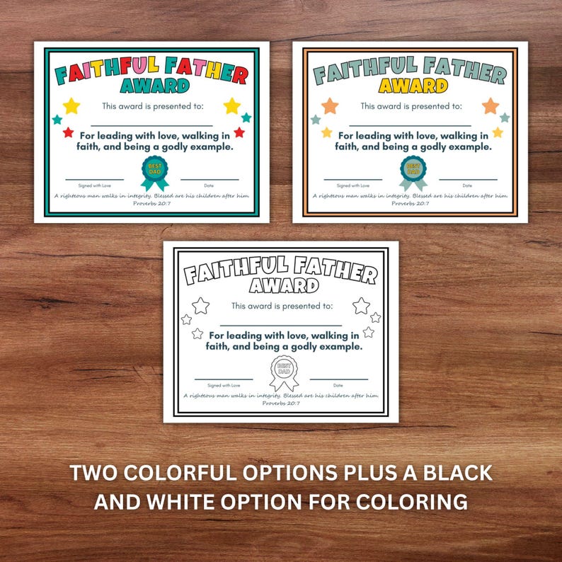 Faithful Father Award Certificate Printable for Christian Dad, Father's ...