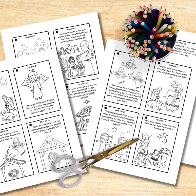 Advent Story Cards Printable Coloring Activity, Christmas Bible Story ...
