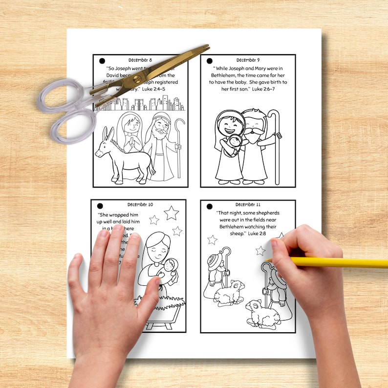 Advent Story Cards Printable Coloring Activity, Christmas Bible Story ...