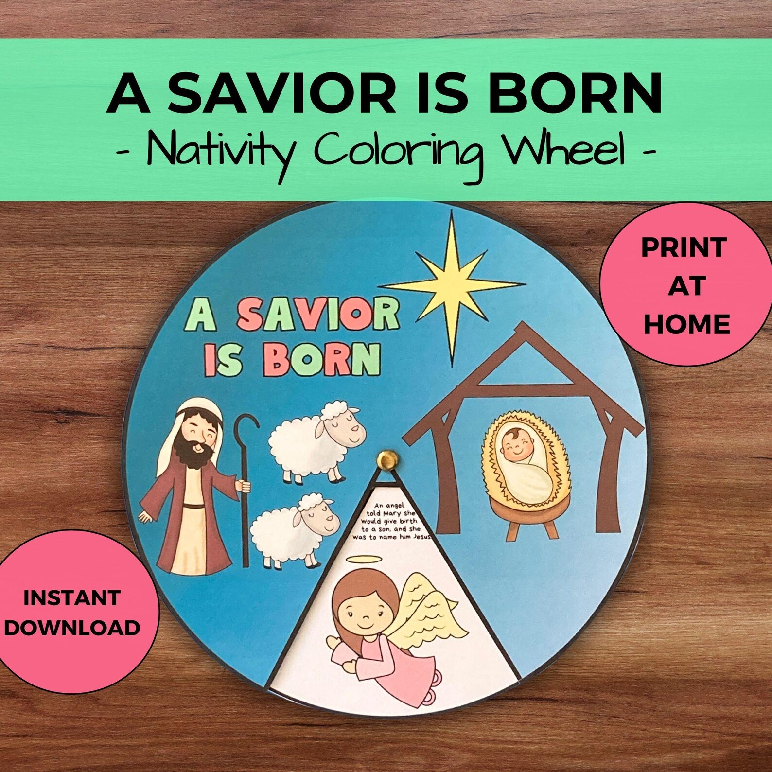 Birth of Jesus Coloring Wheel, Printable Nativity Christmas Coloring ...