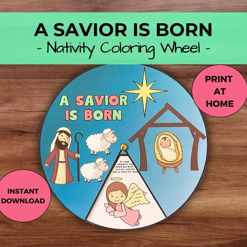 Birth of Jesus Coloring Wheel, Printable Nativity Christmas Coloring ...