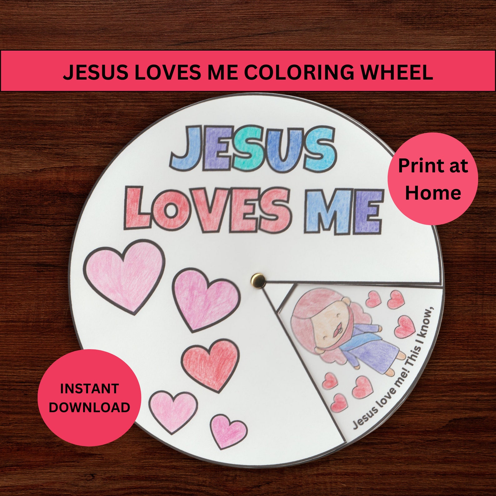 Jesus Loves Me Coloring Wheel, Printable Valentines Bible Activity ...