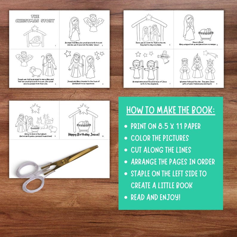 Nativity Advent Christmas Coloring Mini Book Craft, Kids Sunday School ...