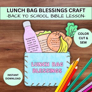Back to School Bible Lesson Craft Lunch Bag Blessing Printable Sewing ...