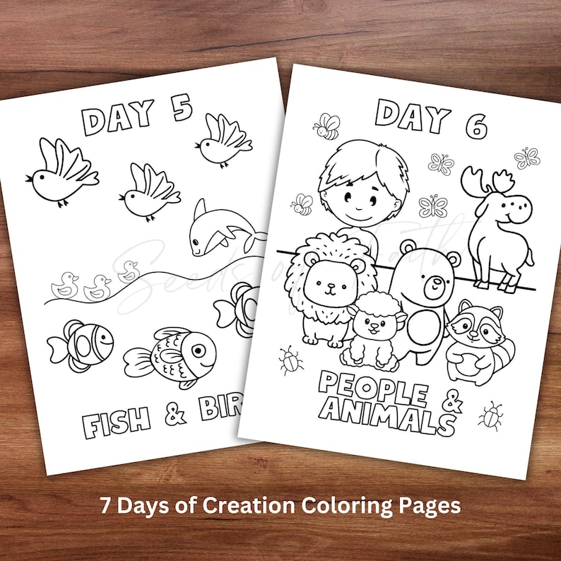 7 Days of Creation Bible Story Coloring Poster Pages for Kids Sunday ...