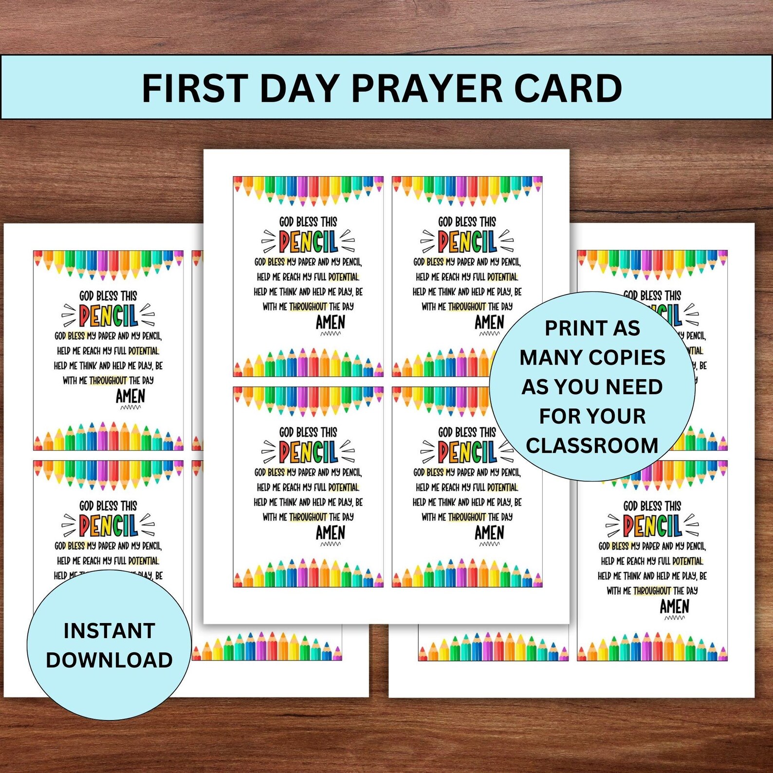 Pencil Blessings Printable Gift Tag, Back to School Backpack Prayer ...
