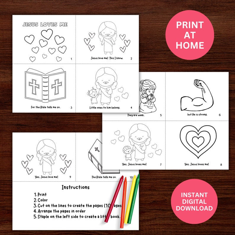 Jesus Loves Me Mini Coloring Book Craft, Kids Sunday School Song ...