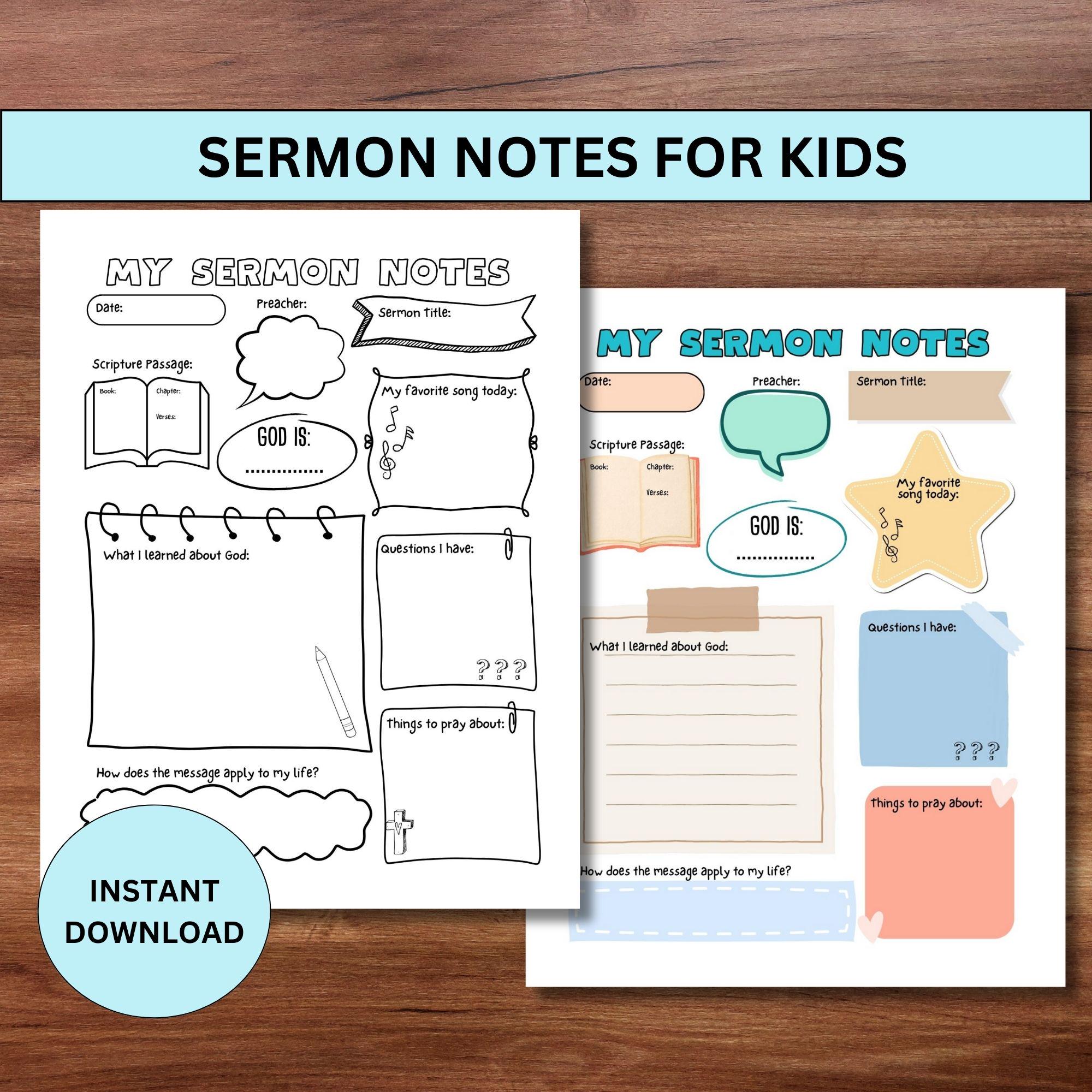 Sermon Notes Printable for Kids, Childrens Church Sunday School ...