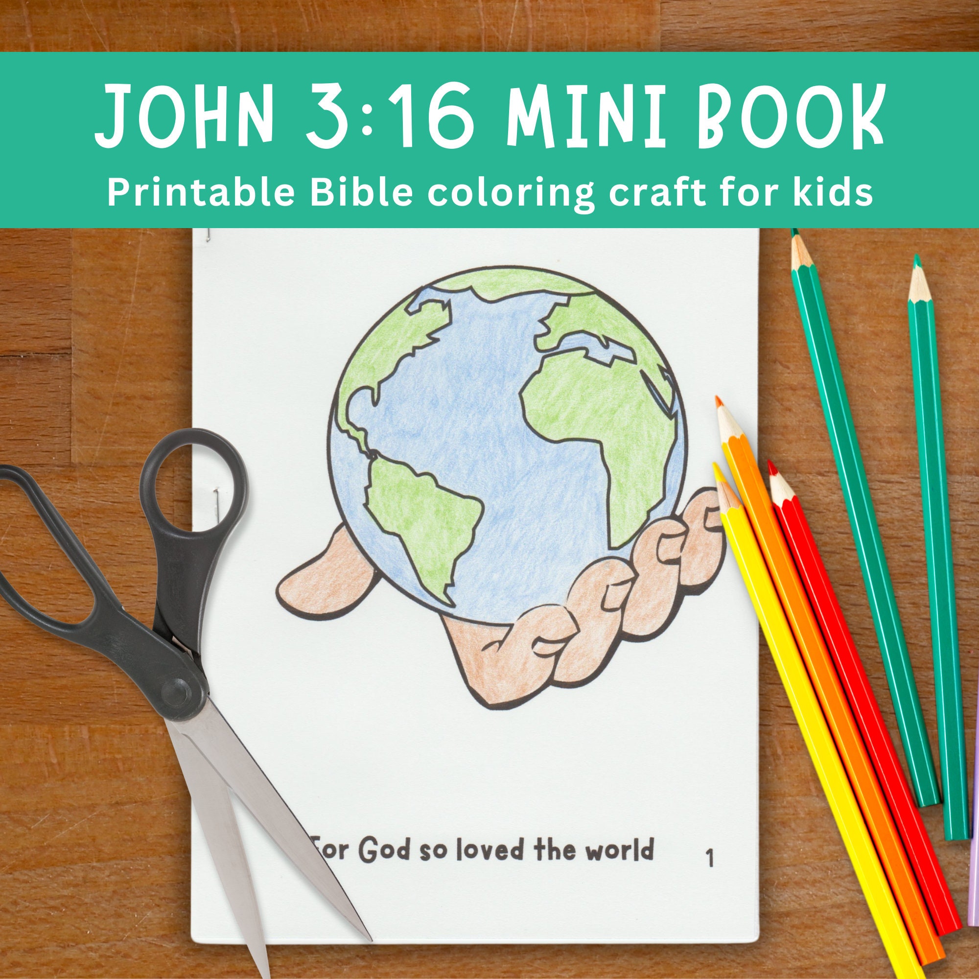 John 3:16 Mini Coloring Book Craft, Kids Sunday School Activity, Bible ...