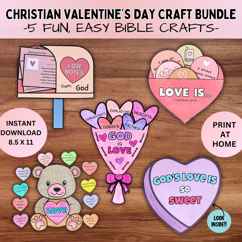 Christian Valentine’s Day Bible Lesson Craft Bundle, Religious Coloring ...