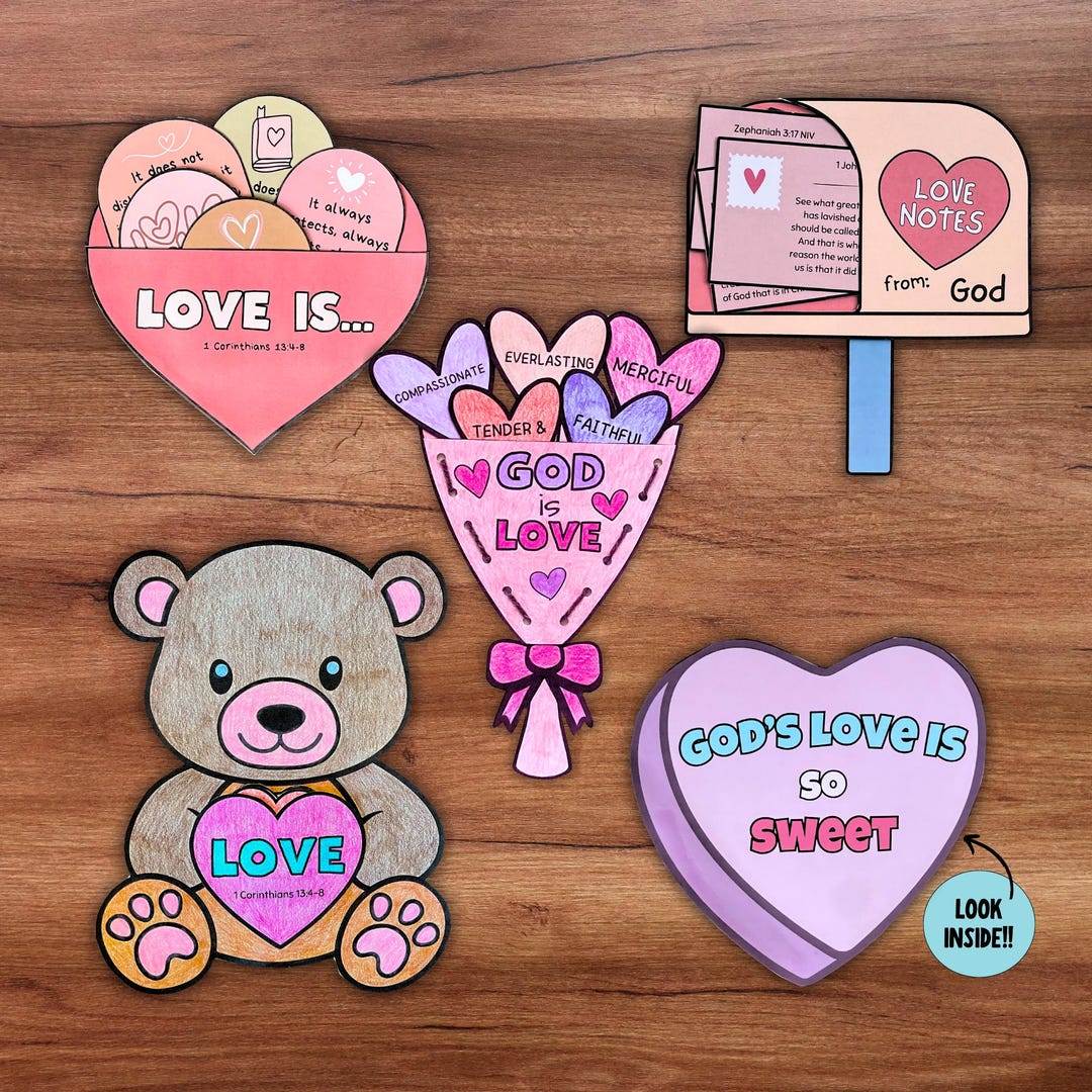 Christian Valentine’s Day Bible Lesson Craft Bundle, Religious Coloring ...