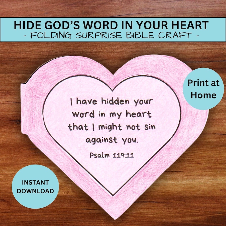 Psalm 119 Sunday School Bible Lesson Activity, Hide Gods Word in Heart ...