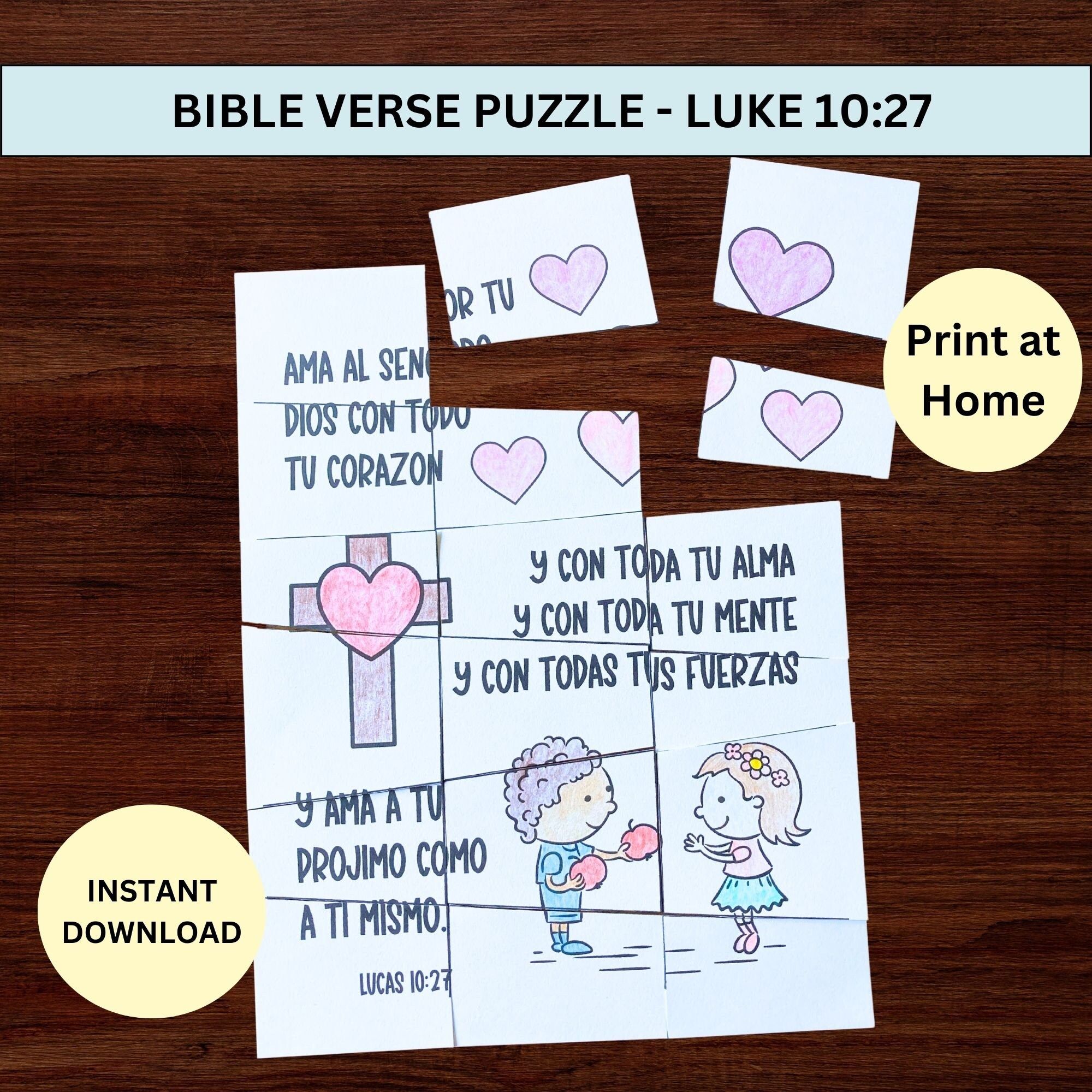 Spanish Bible Verse Puzzle Printable Lucas 10:27, Escuela Biblical ...