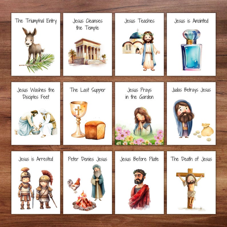 Easter Story Holy Week Scripture Study Cards for Kids, Easter Advent ...