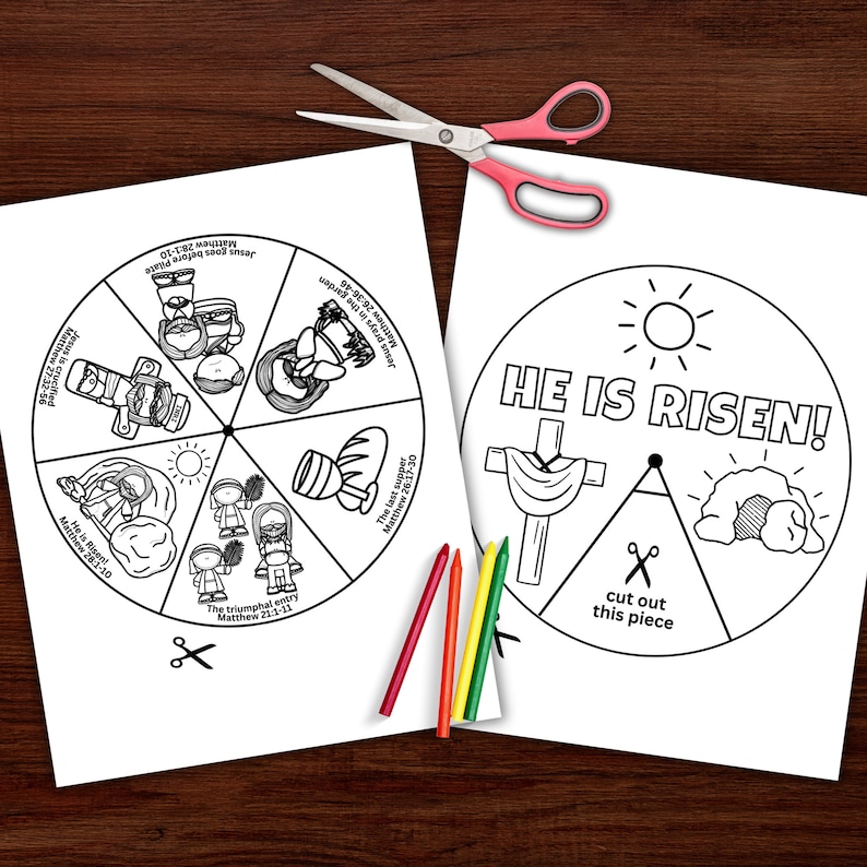 Easter Sunday School Craft, He is Risen Bible Story Coloring Wheel ...