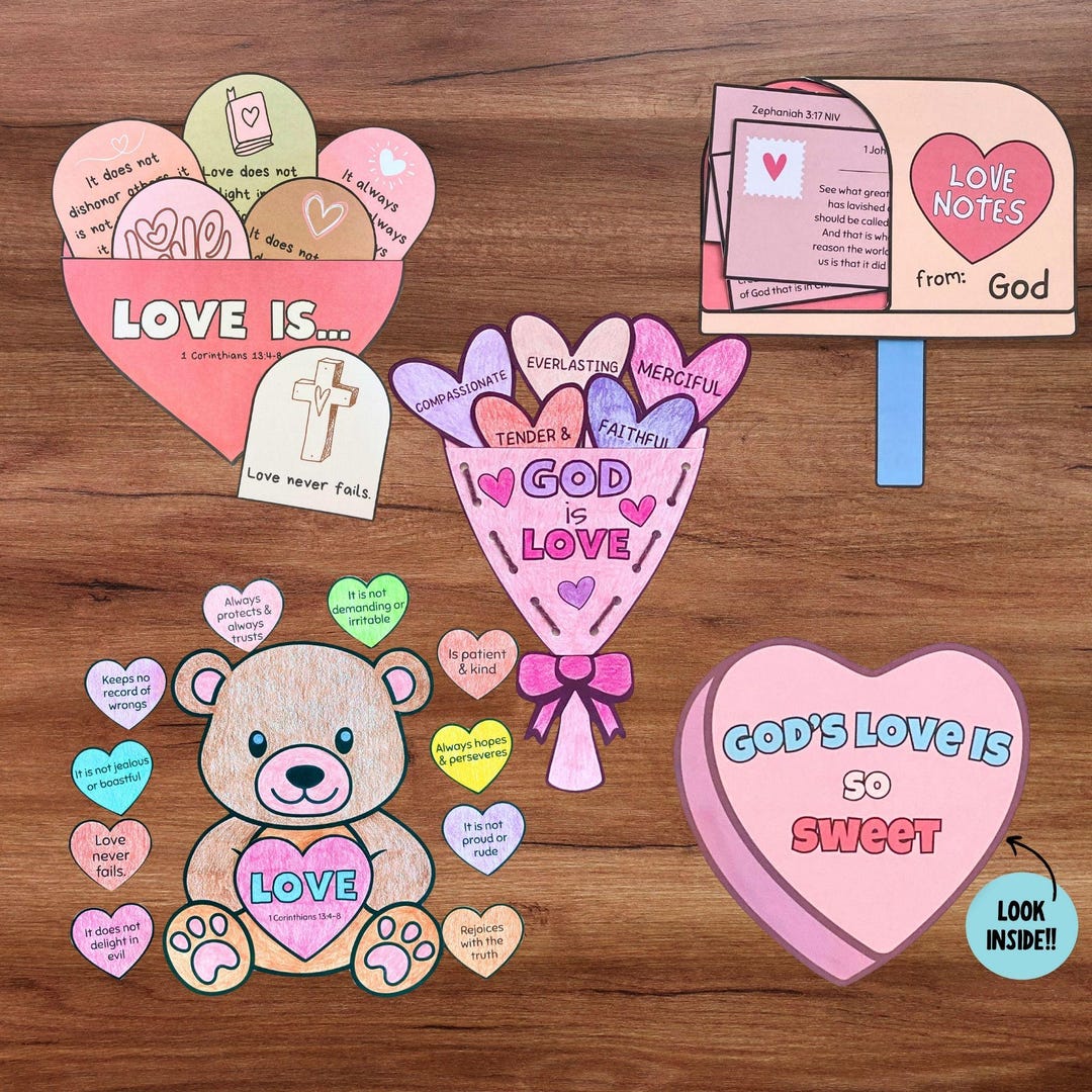 Christian Valentine’s Day Bible Lesson Craft Bundle, Religious Coloring ...