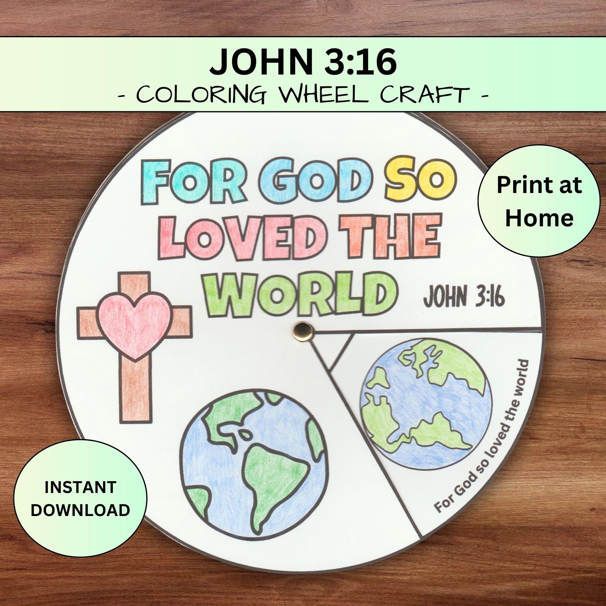 Sunday School Color Wheel John 3:16, Printable Bible Activity, Children ...
