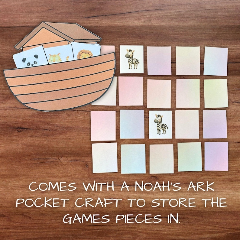 Noah's Ark Memory Match Game Activity for Kids, Sunday School Printable ...