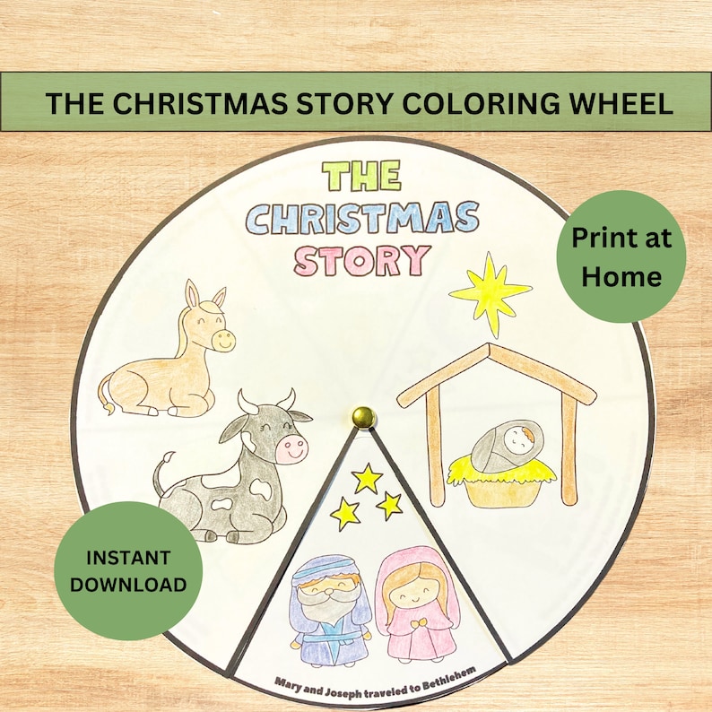 Christmas Story Coloring Wheel, Printable Nativity Christmas Preschool ...