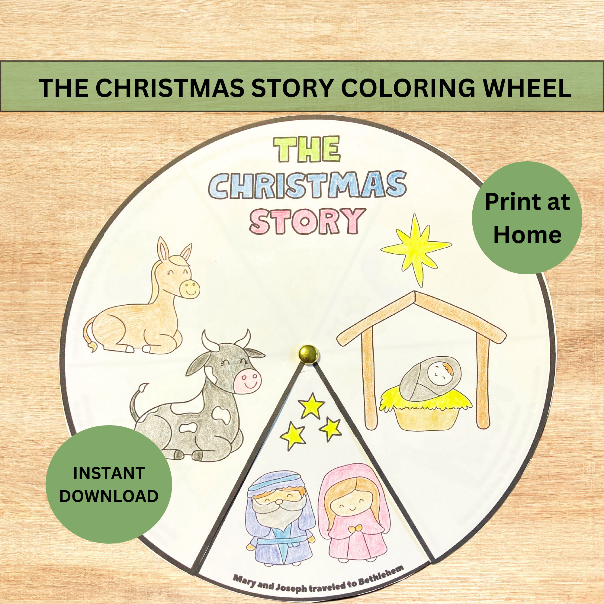 Christmas Story Coloring Wheel, Printable Nativity Christmas Preschool ...