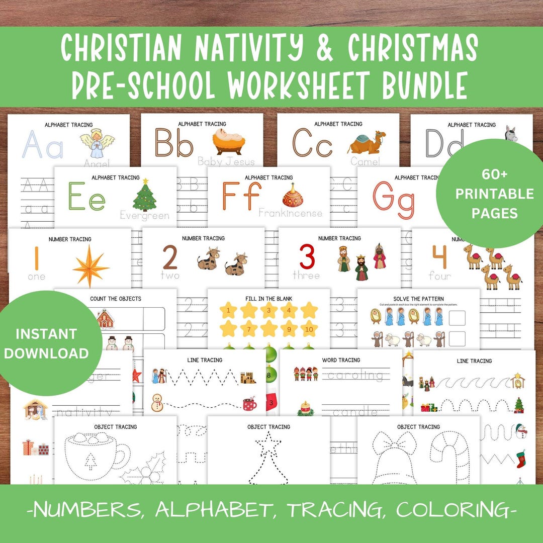Christmas Preschool Printable Activity Packet Alphabet Numbers Tracing ...