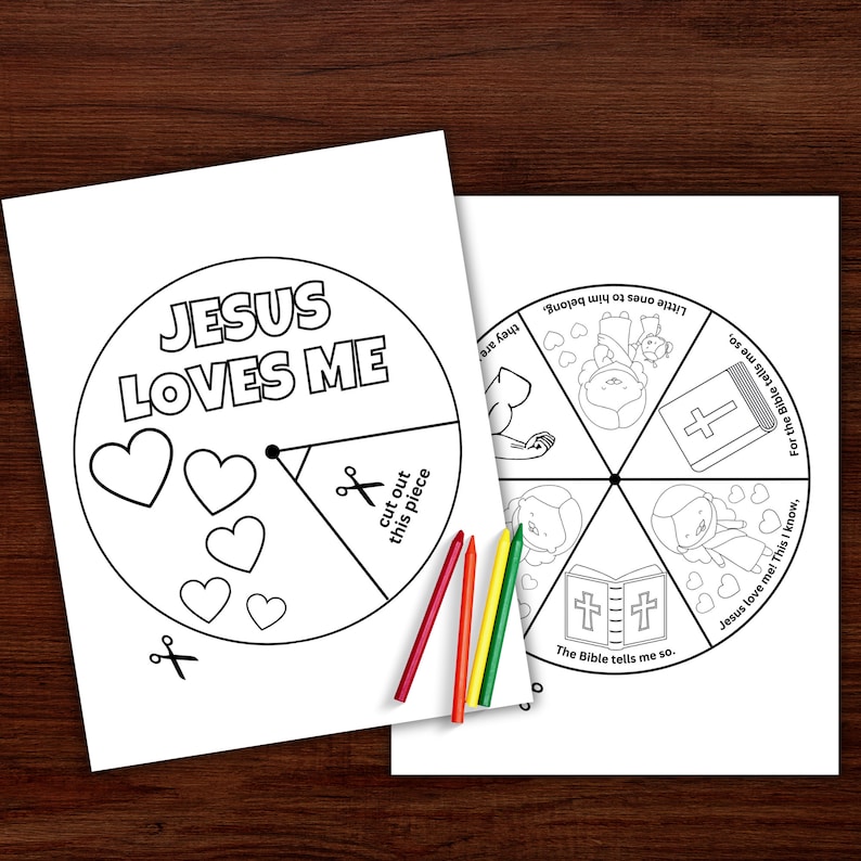 Jesus Loves Me Coloring Wheel, Printable Valentines Bible Activity ...