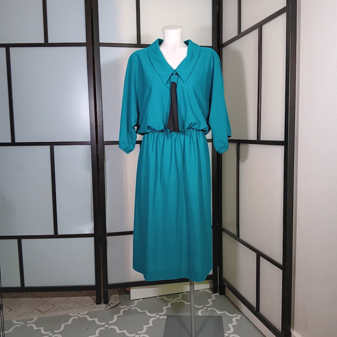 Vintage 70s Teal Polka Dot Lady Carol Rockabilly Tie Neck - Etsy