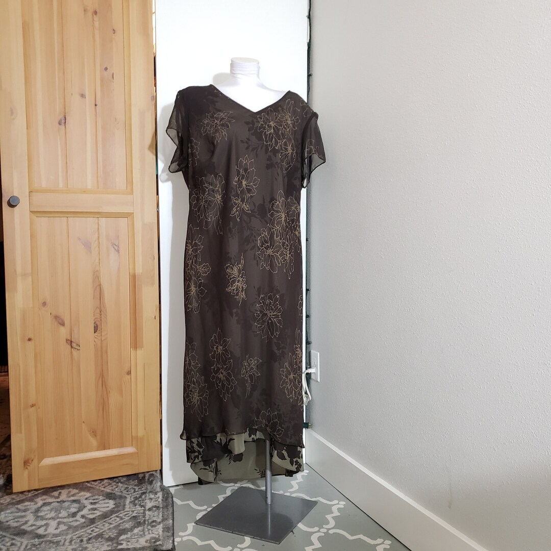 Vintage 70s Plus Size Chocolate Brown Floral Bohemian Asymmetrical Maxi ...