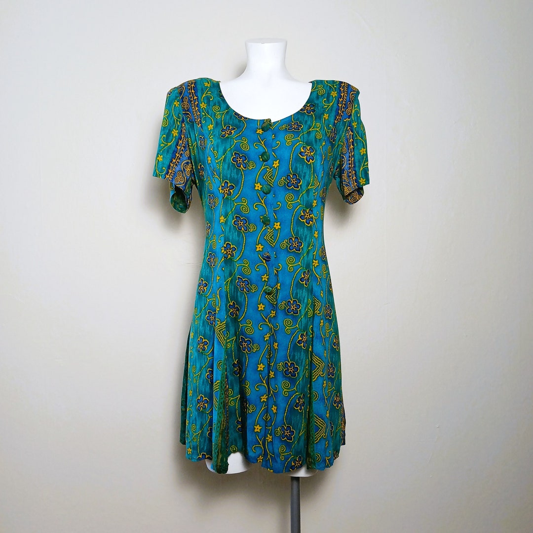 Vintage 90s Basic Editions Blue Flower Summer Romper Mini Dress 1990s ...