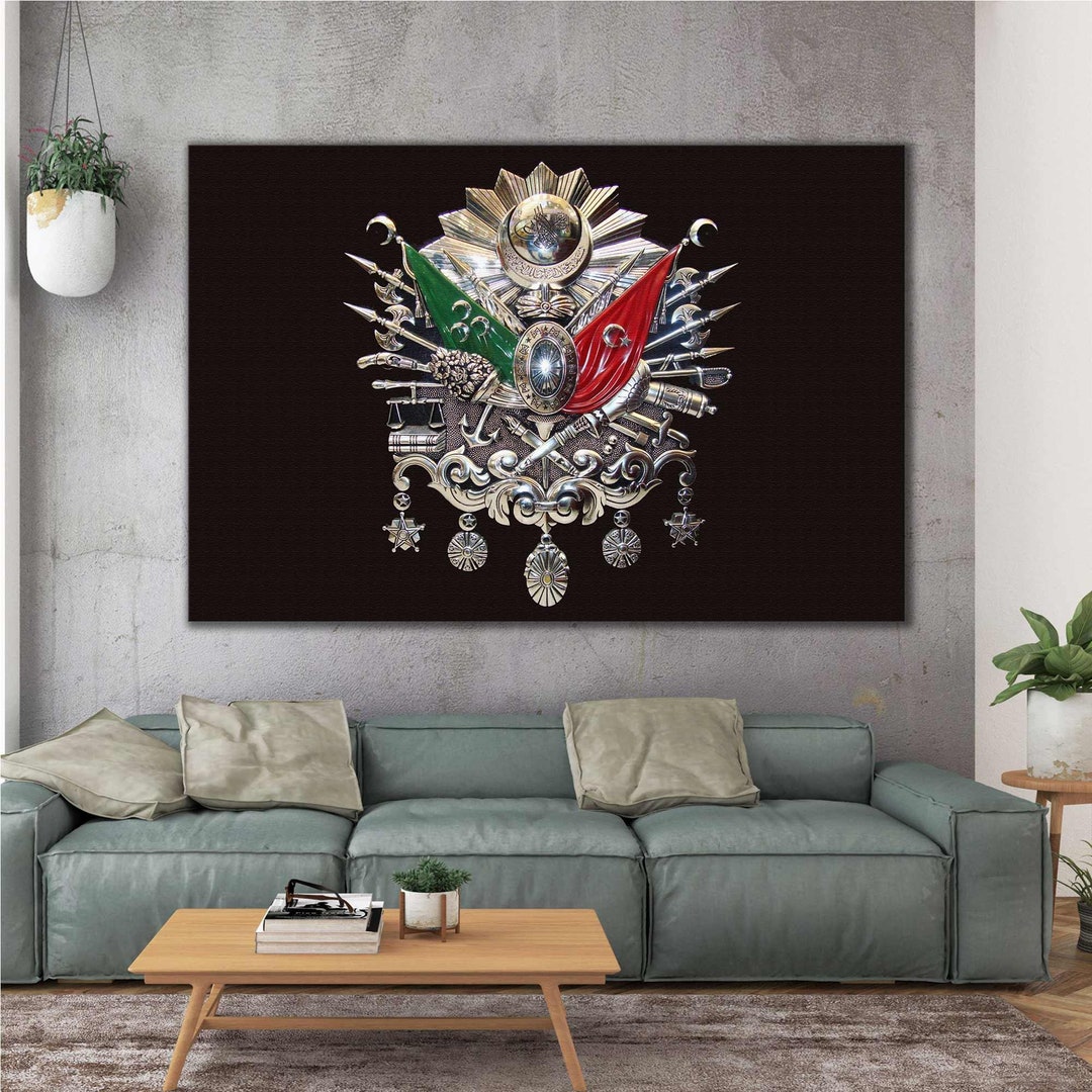 Ottoman Tugra With Flag Wall Art, Ottaman Wall Decor, Roll up Canvas ...