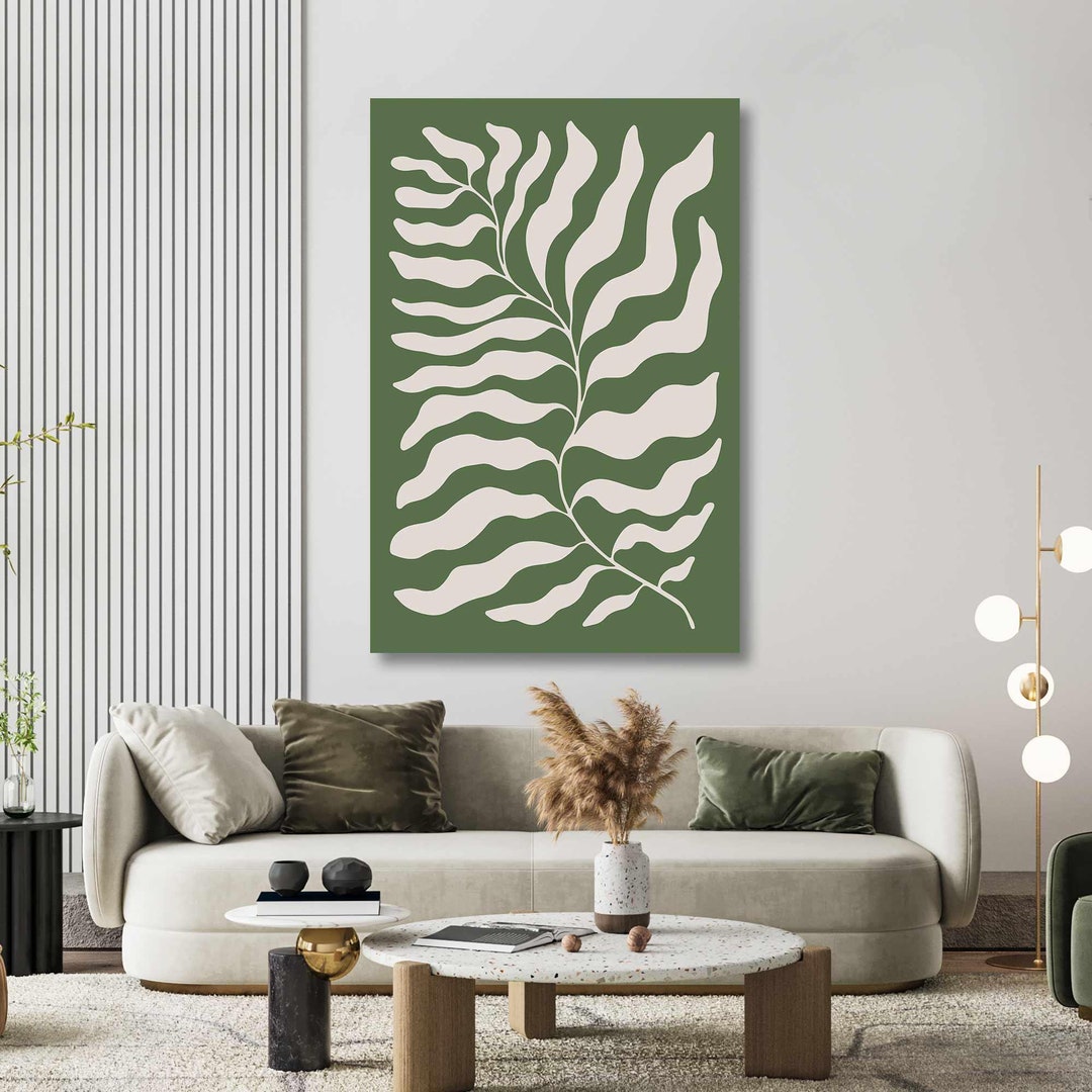 Art mural feuille verte, toile minimaliste, décoration murale bohème ...