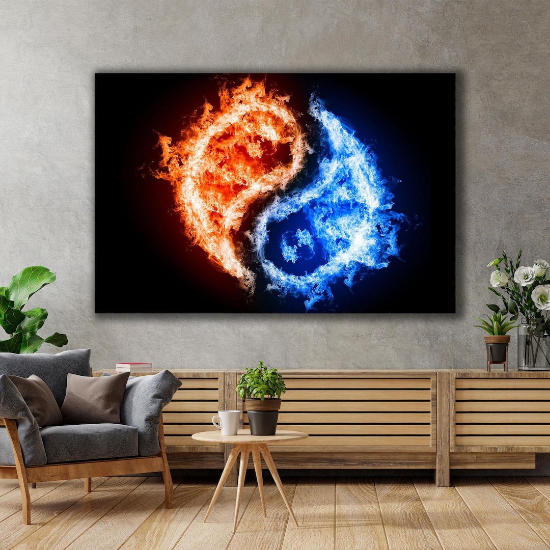 Art mural feu et eau, art toile Ying Yang, décoration murale Egalité ...