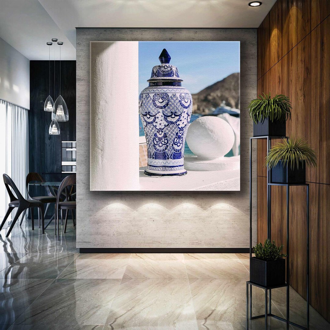 Blue Tile Patterned Vase Wall Art, Bodrum House Wall Decor, Roll up ...