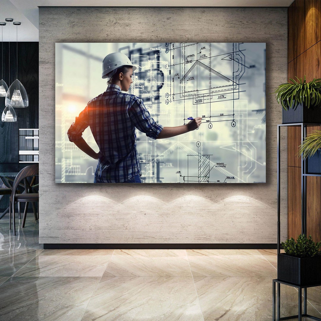Female Engineer Architect City Construction Decor Wearing Hard Hat Roll ...