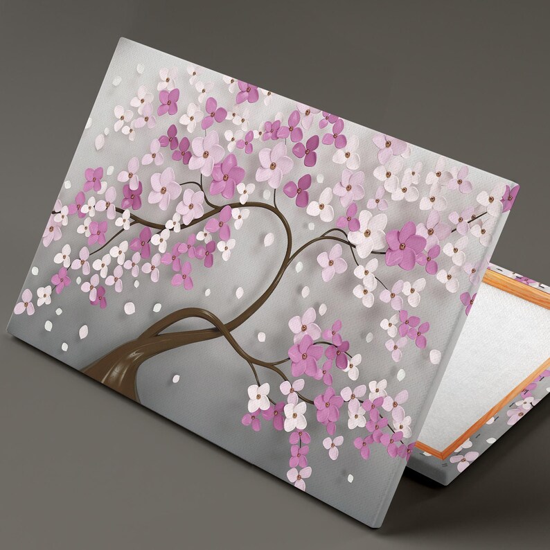 Pink Flower Wall Art, Porcelain Tree Canvas Art, Living Room Wall Decor ...