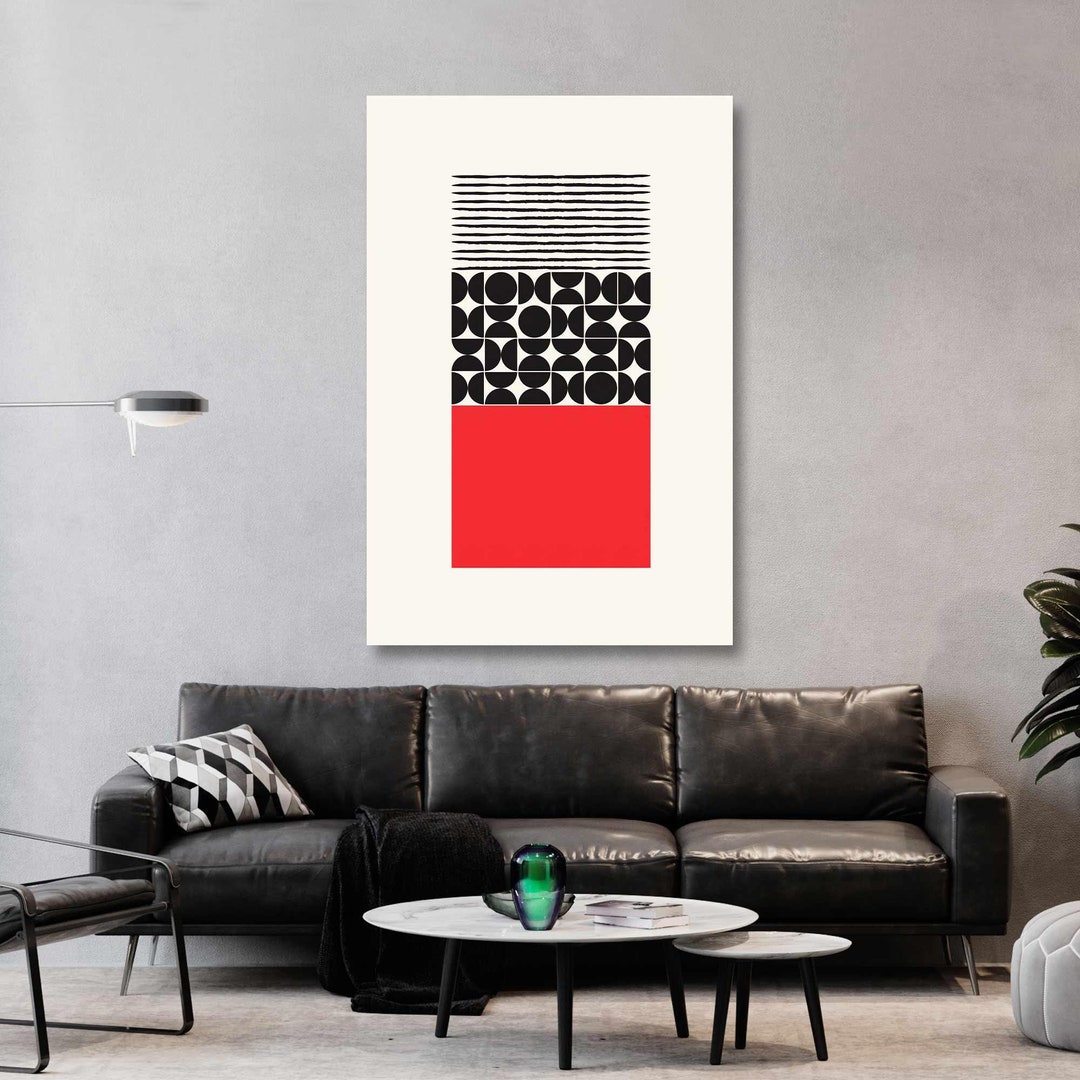 Japanese Style Wall Art, Red Pattern Canvas Art, Minimal Wall Decor ...