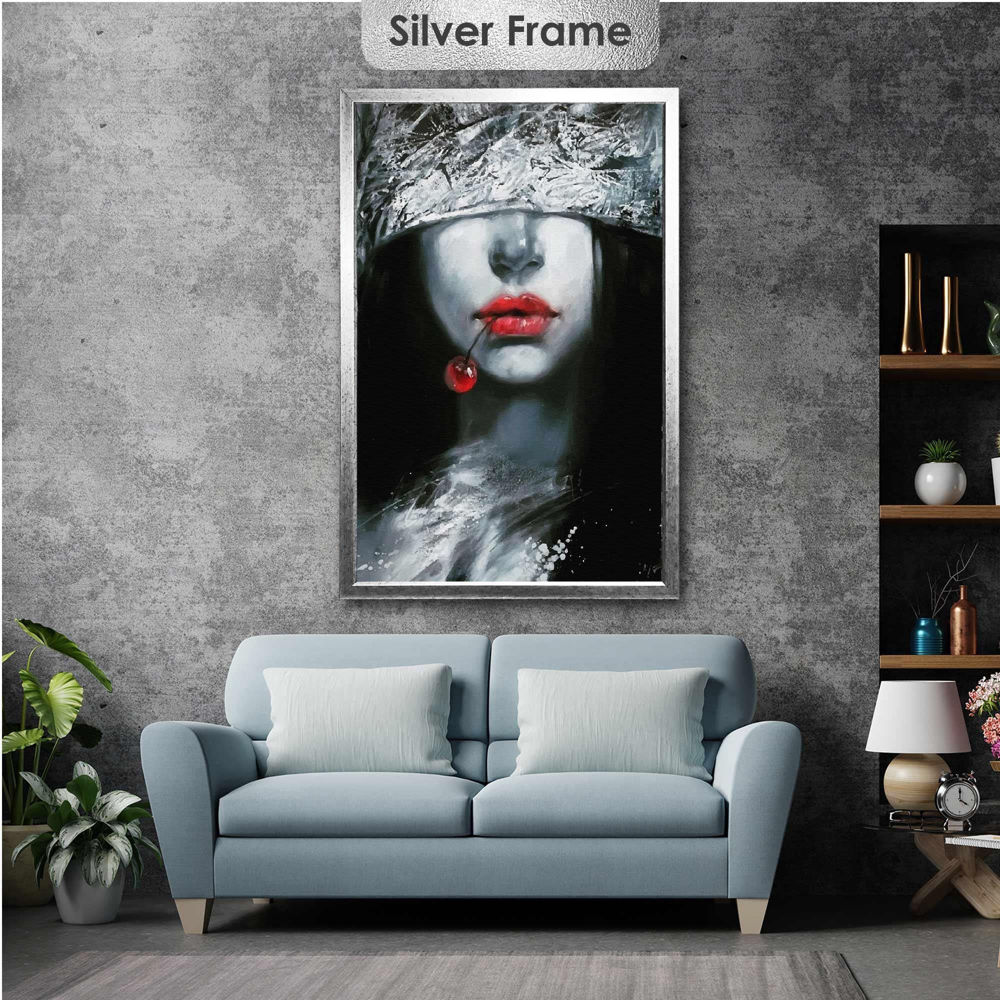 Cerise dans sa bouche Art mural, Rouge à lèvres femme Toile Art ...