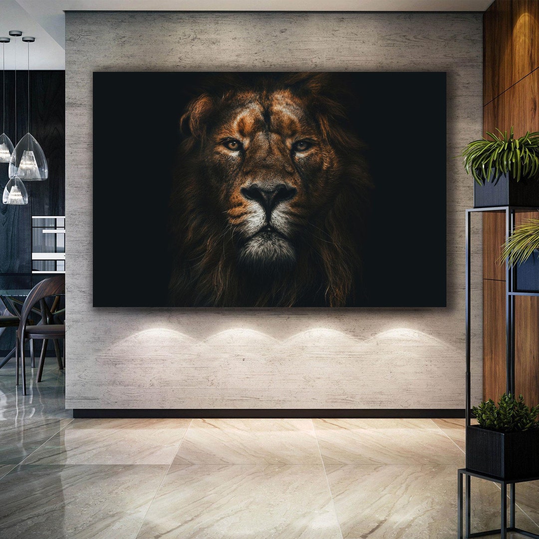 Lion Head Wall Art, African Animal Canvas Art, Modern Room Wall Decor ...