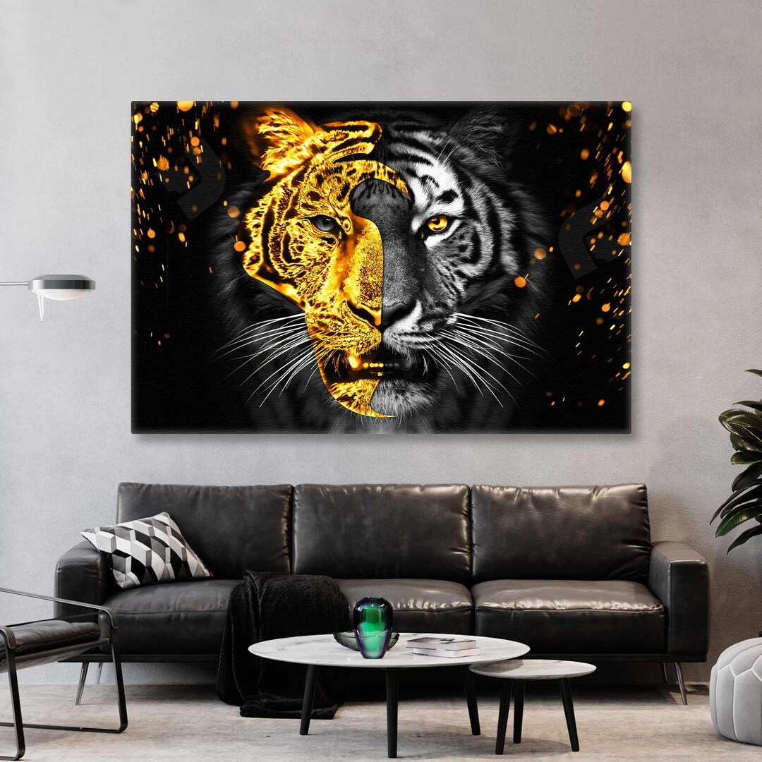 Gold Detailed Tiger Face Wall Art, Wild Animalwall Decor, Roll up ...