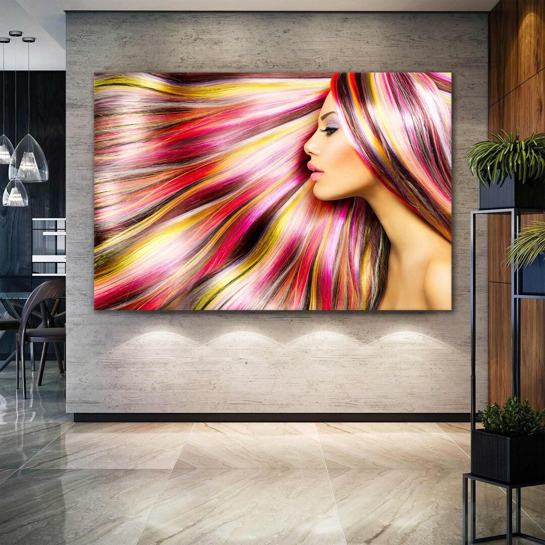 Colorful Hair Wall Art, Hairdresser Canvas Art, Beauty Saloon Wall ...
