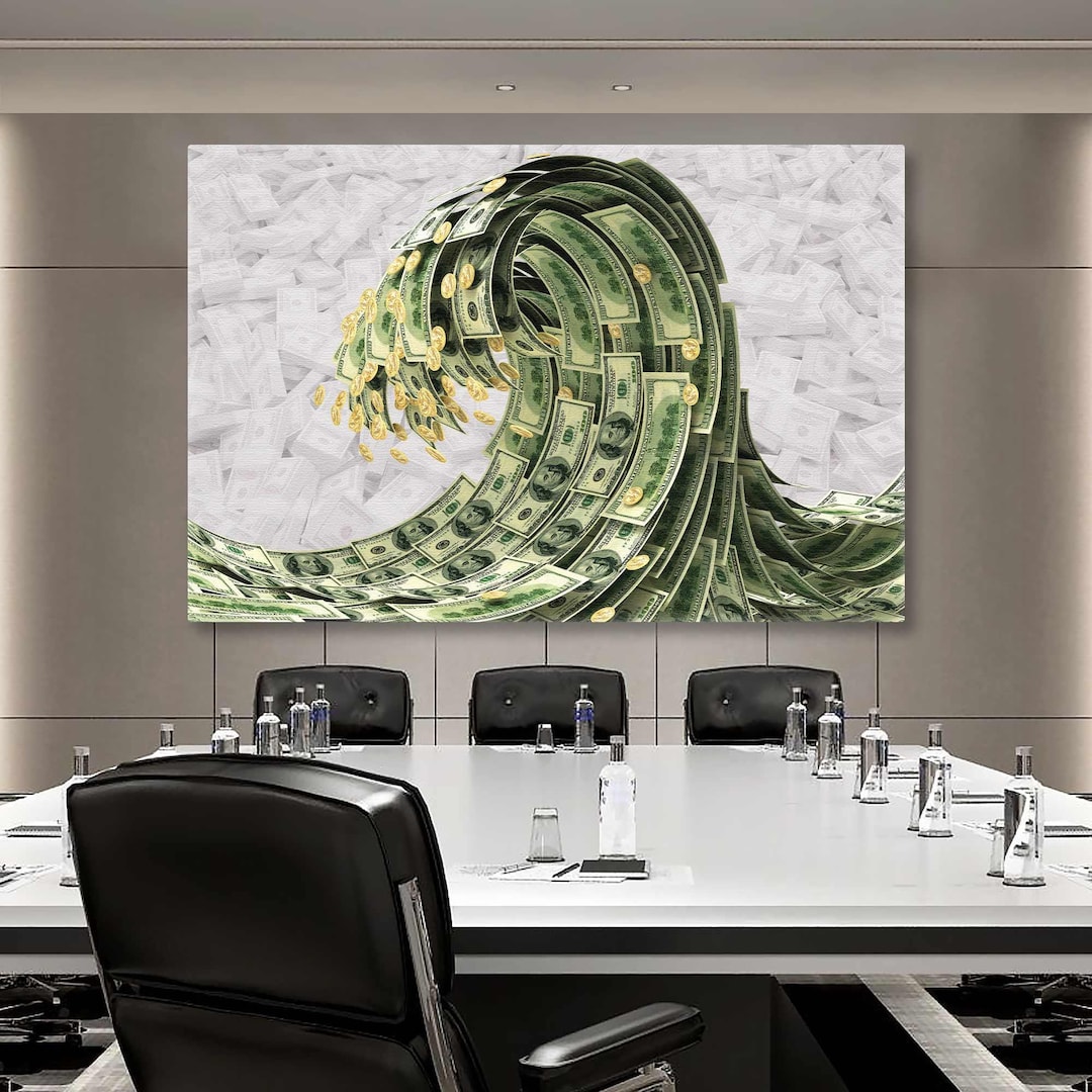 Coin and Dollar Banknote Wave Wall Art, Finance Wall Decor, Economy ...