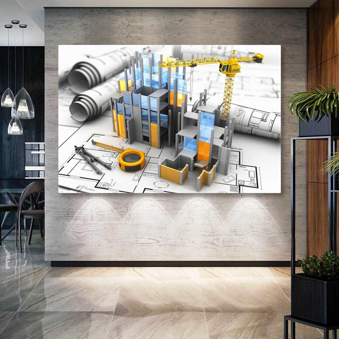 Construction Project Wall Art, Planning, Civil Engineering Wall Decor ...