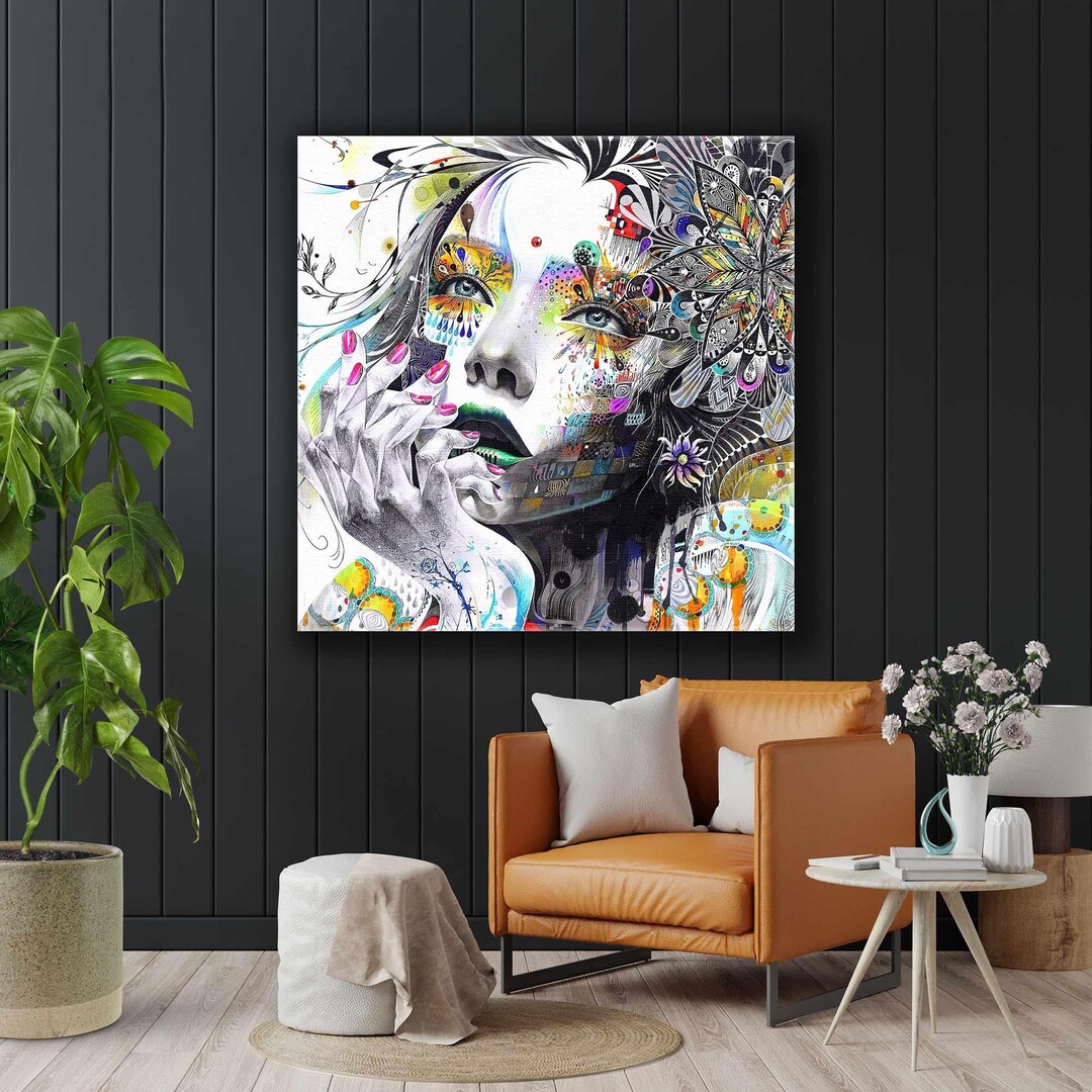 Colorful Woman With Makeup Wall Art, Mandala Canvas Art, Beauty Center ...