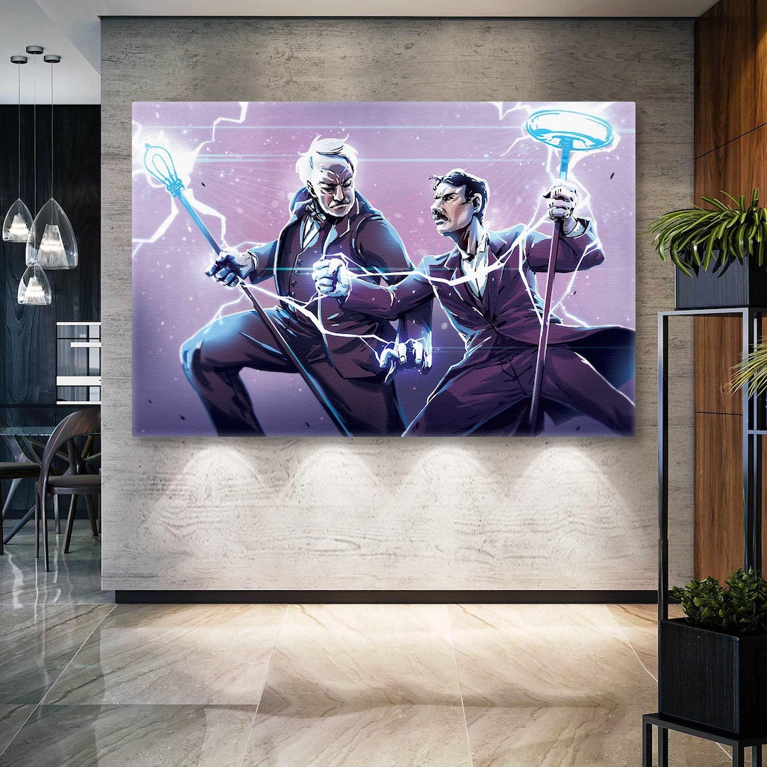 Edison Tesla Fighting Wall Art, Electrical Engineering, Inventor ...